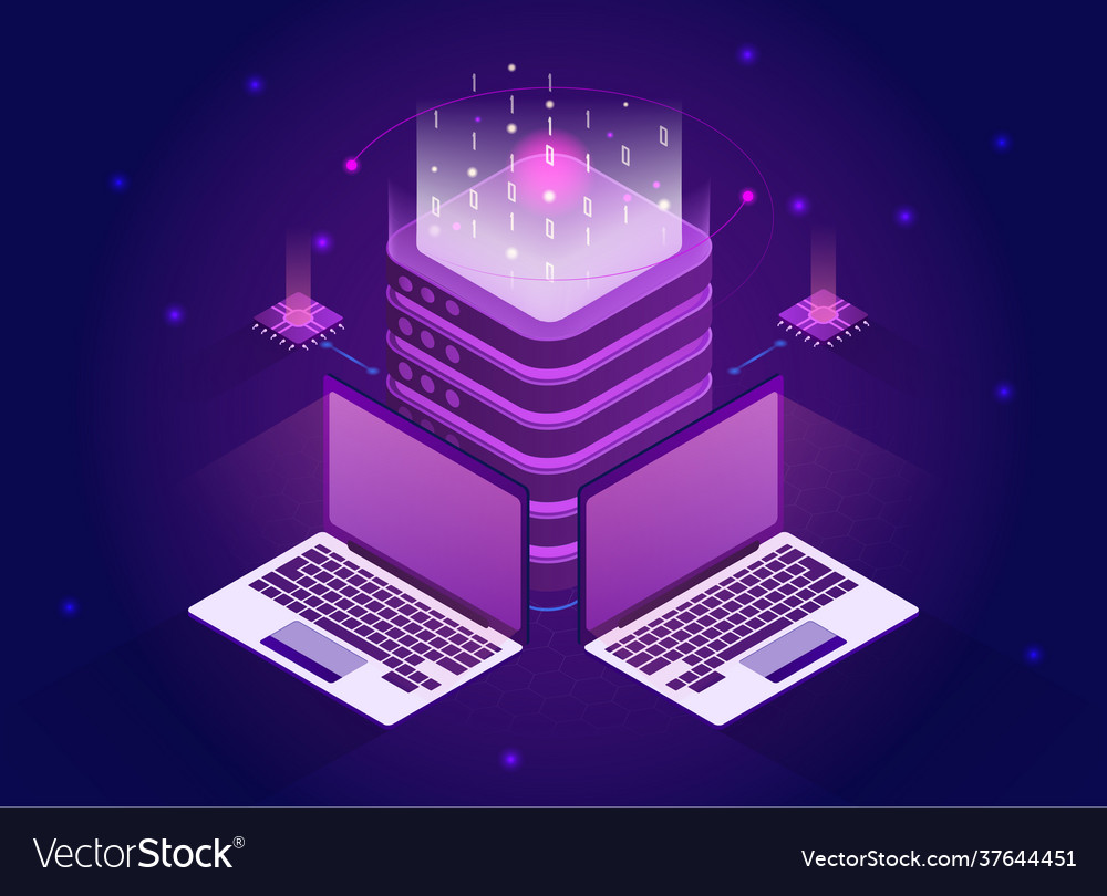 Isometric quantum computing or supercomputing Vector Image