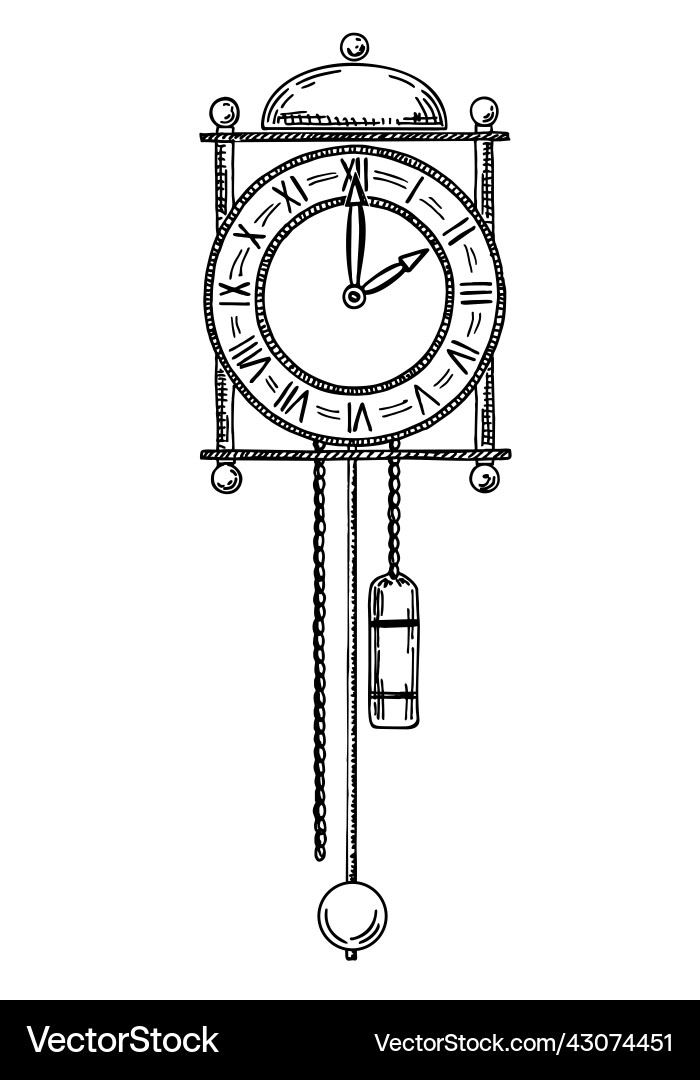 Vintage Clock Sketch Pocket Watch. Hand Drawn Pocket Watch Vector