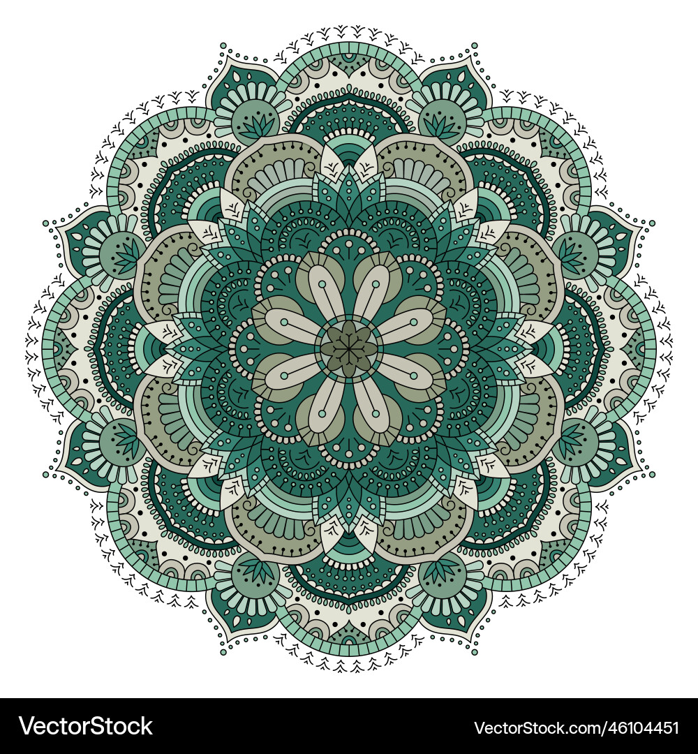Ornamental green mandala on white background Vector Image