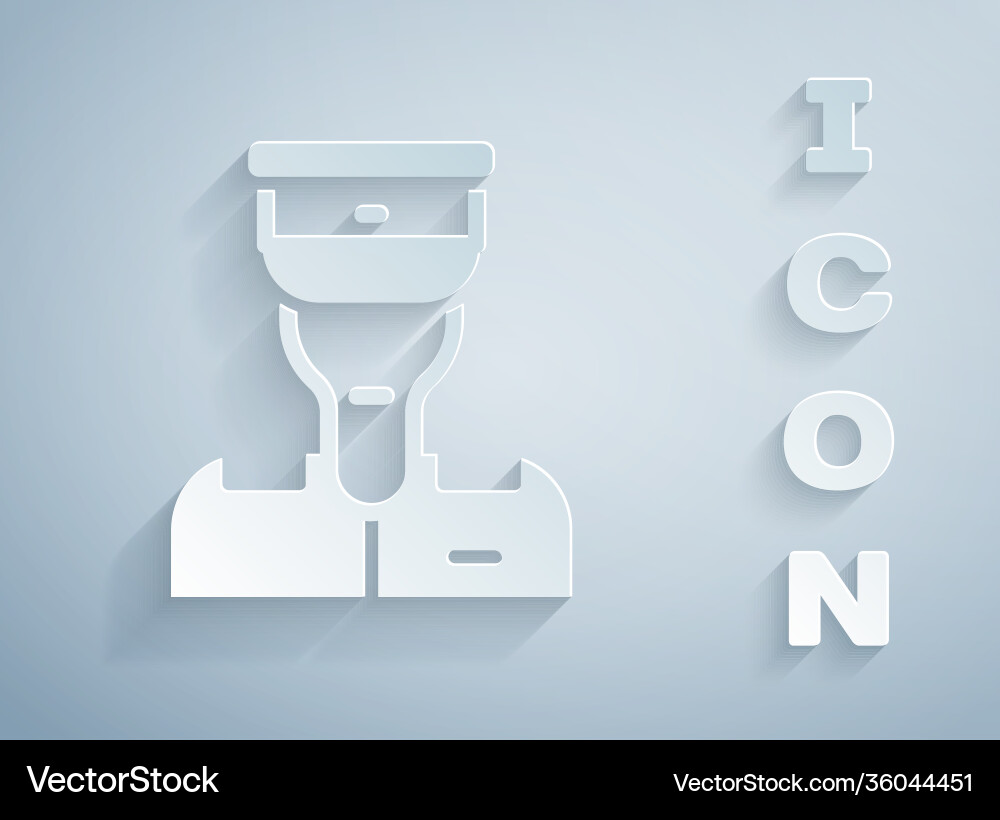 Paper cut train conductor icon isolated on grey Vector Image