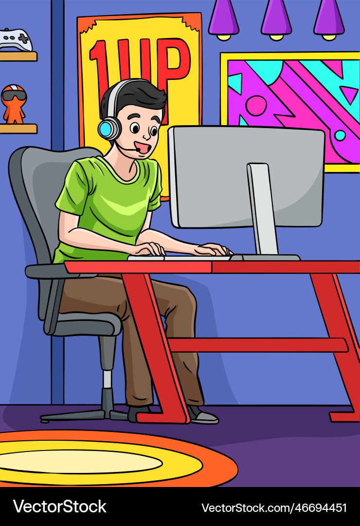 Professional gamer colored cartoon Royalty Free Vector Image