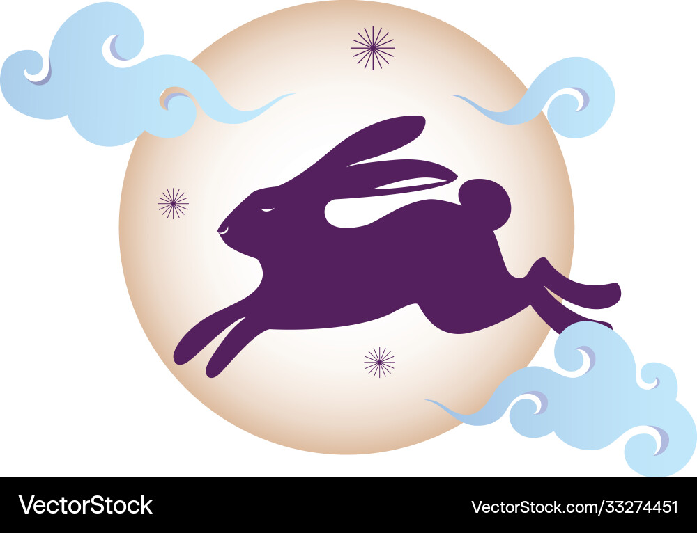 Rabbit on moon with clouds mid autumn harvest Vector Image