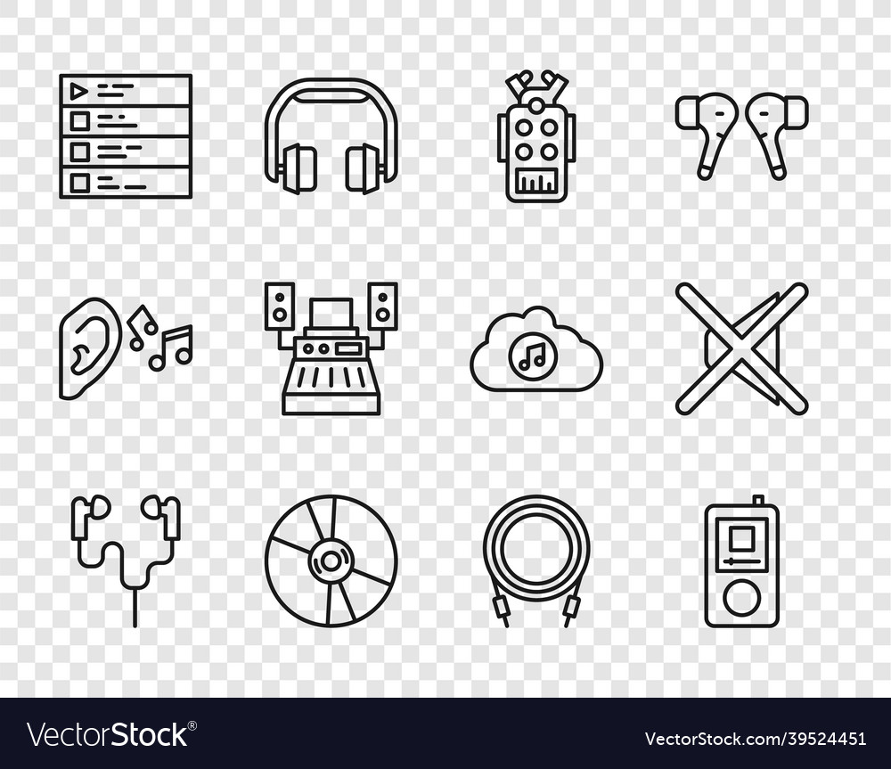 Set line air headphones music player microphone Vector Image Set line air headphones music player microphone Vector Image