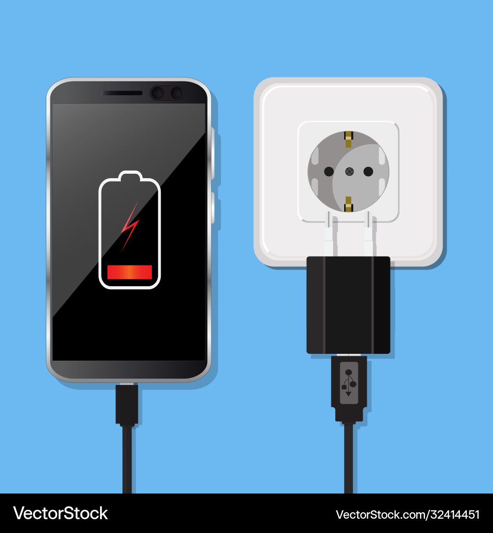 Smartphone and charger adapter low battery Vector Image