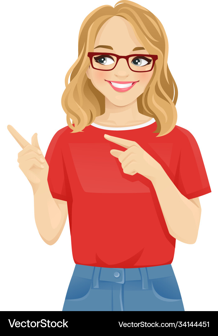 Young woman pointing away Royalty Free Vector Image
