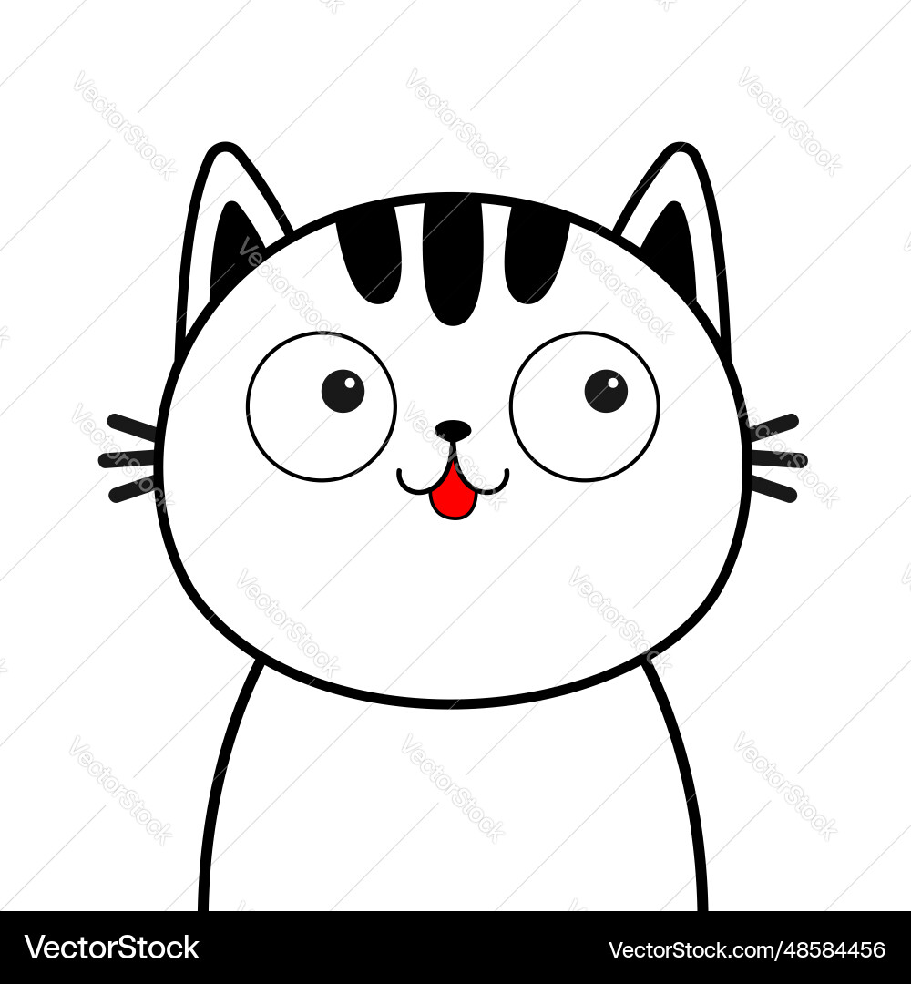 Black white cat head face striped line contour Vector Image