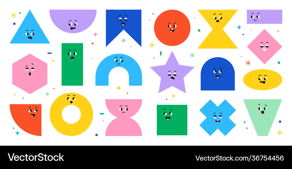 Geometric character shapes with face emotions Vector Image