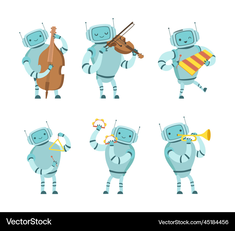 Robot musician playing musical instrument Vector Image