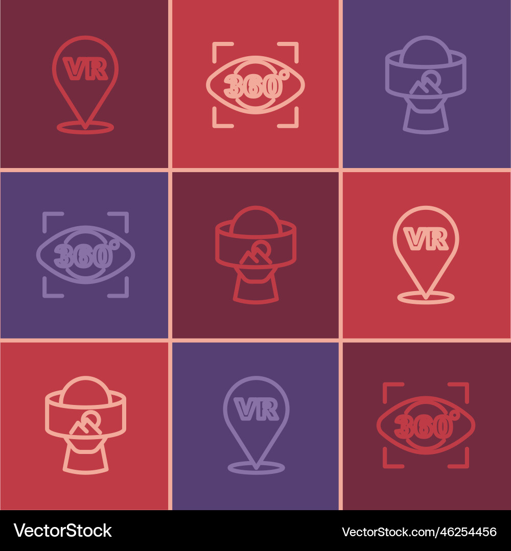 Set line virtual reality glasses and 360 degree Vector Image