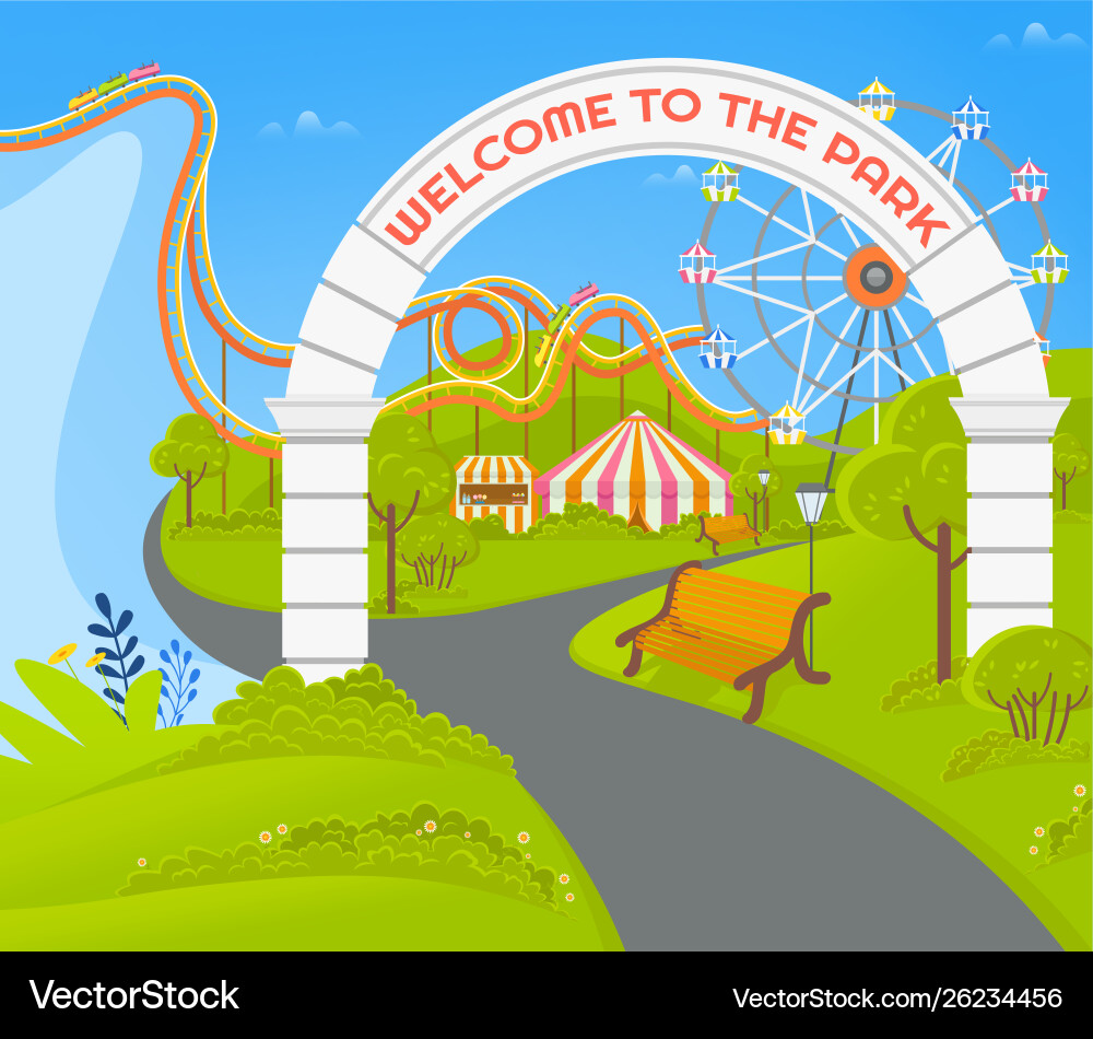 Welcome to park empty place with attractions Vector Image