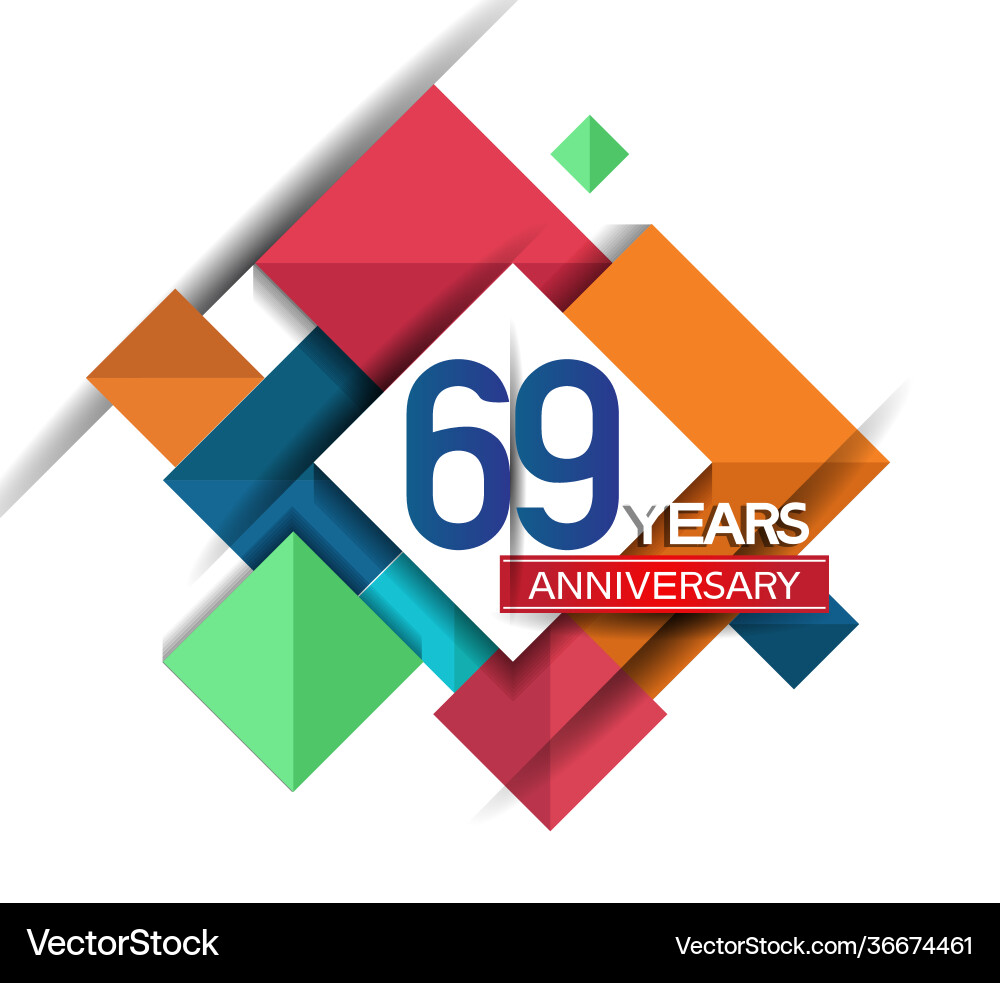 69 years anniversary design colorful square style Vector Image