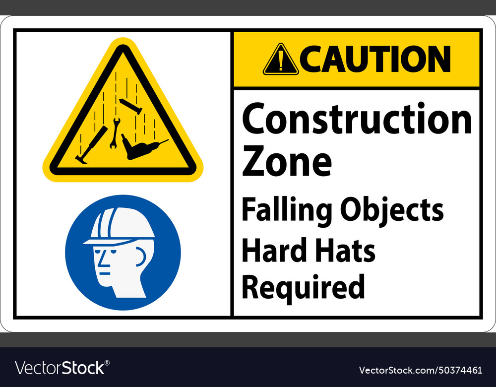 Caution sign construction zone falling objects Vector Image