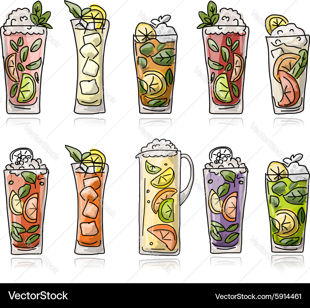 Cocktails collection sketch for your design Vector Image