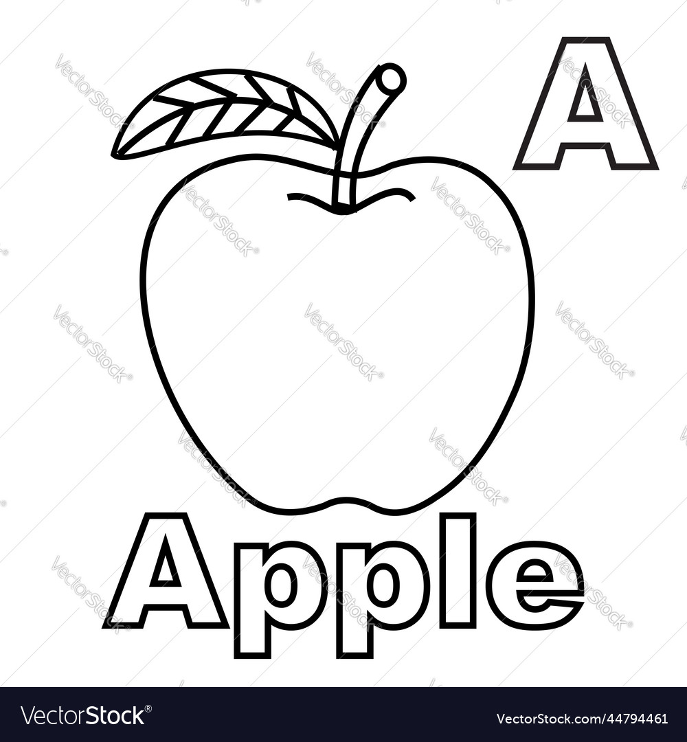 Coloring pages of apples and the letter Royalty Free Vector