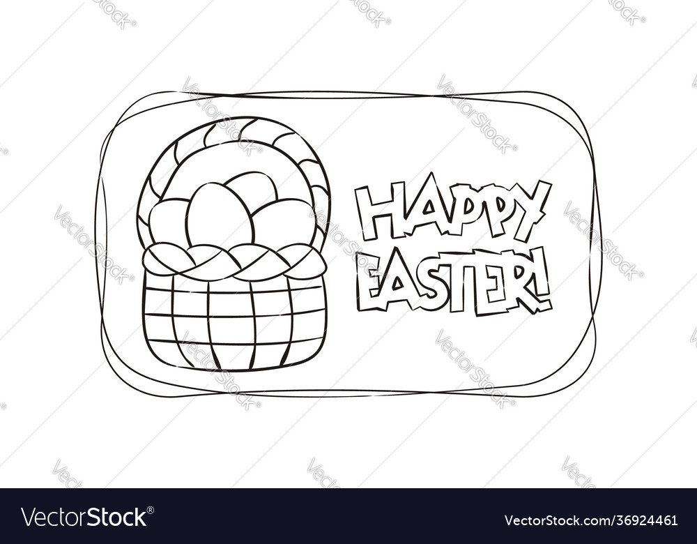 Countour hand drawn easter card with egg basket Vector Image