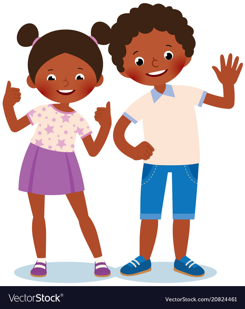 Girl and boy african americans welcome and show Vector Image