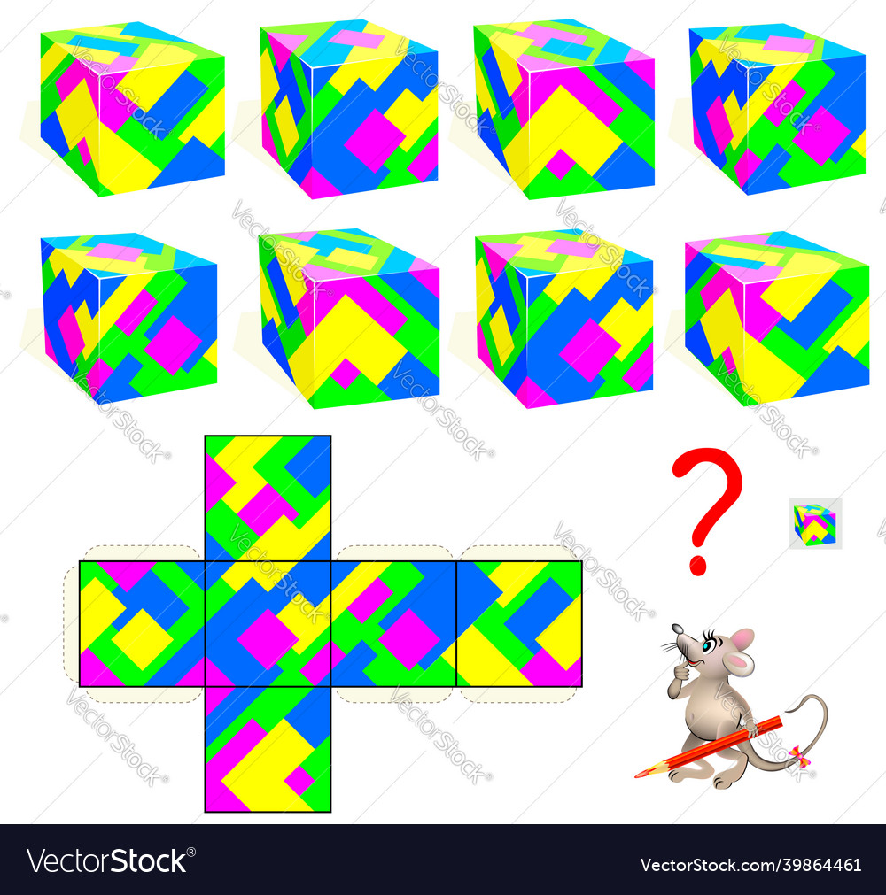 Logic puzzle game find the only one cube Vector Image
