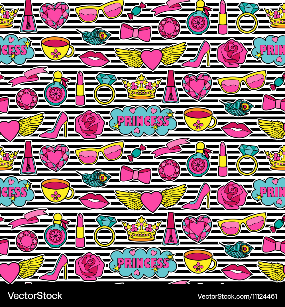 Princess fashion patches seamless pattern Vector Image