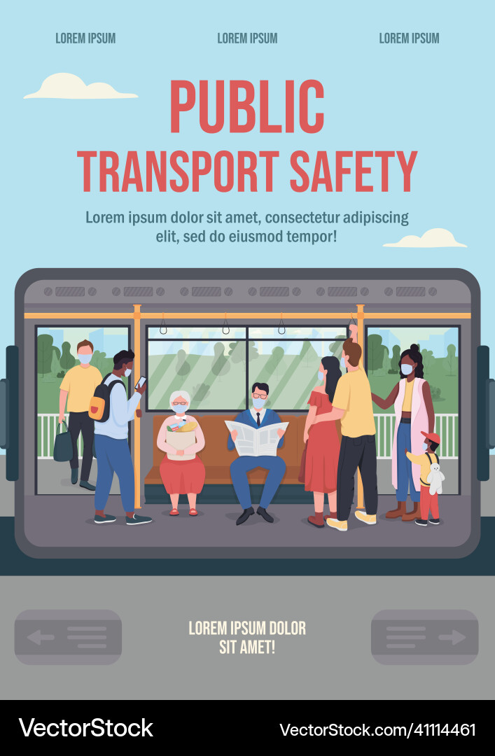 Public transport safety poster flat template Vector Image
