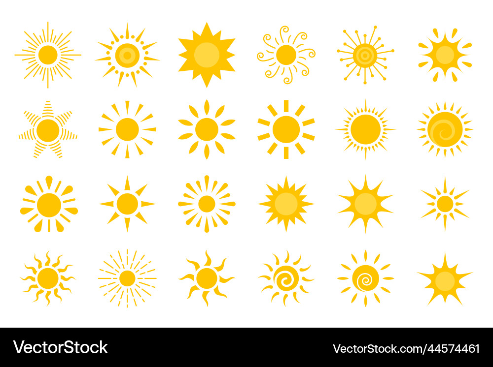 Sun star solar circle sunshine weather icon set Vector Image