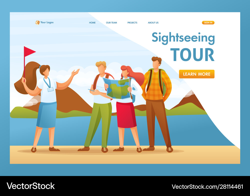Tourists on a tour city flat 2d Royalty Free Vector Image