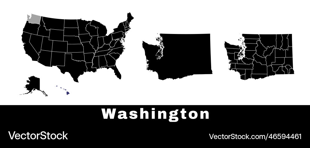 Washington state map usa set of maps Royalty Free Vector