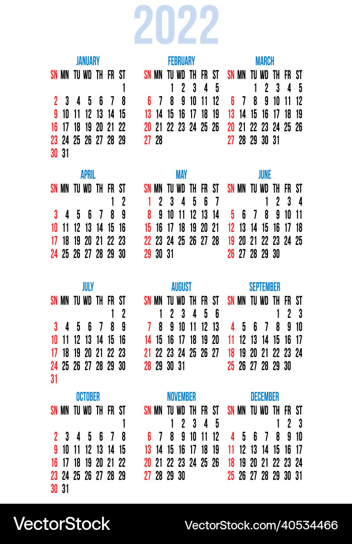 Calendar grid template for vertical business card Vector Image