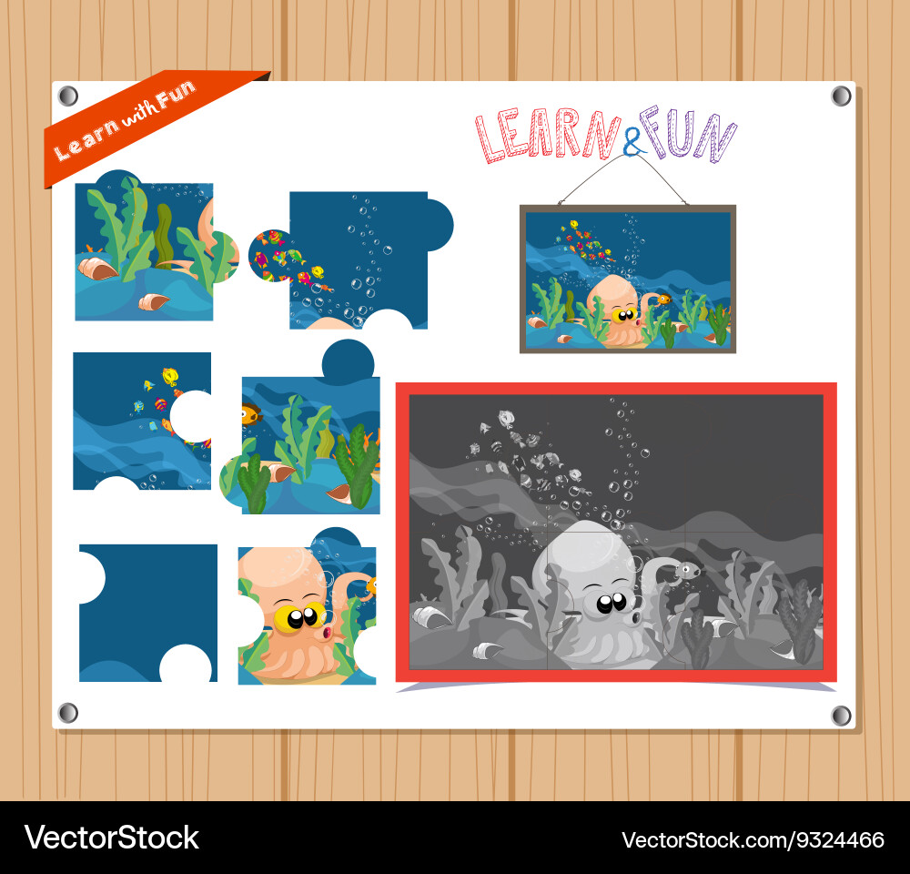 Cartoon education jigsaw puzzle game Royalty Free Vector