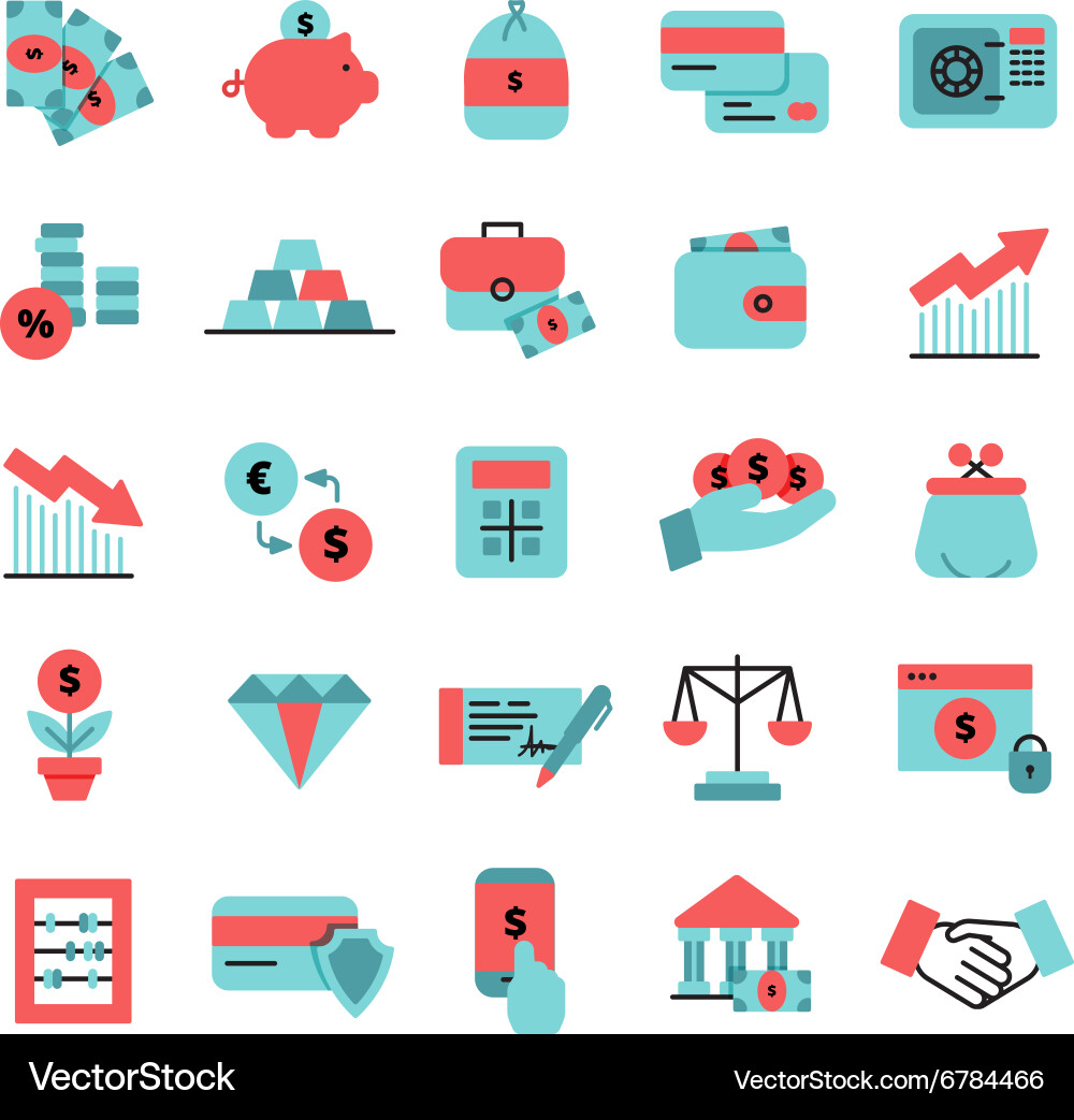 Flat color finance icons set Royalty Free Vector Image