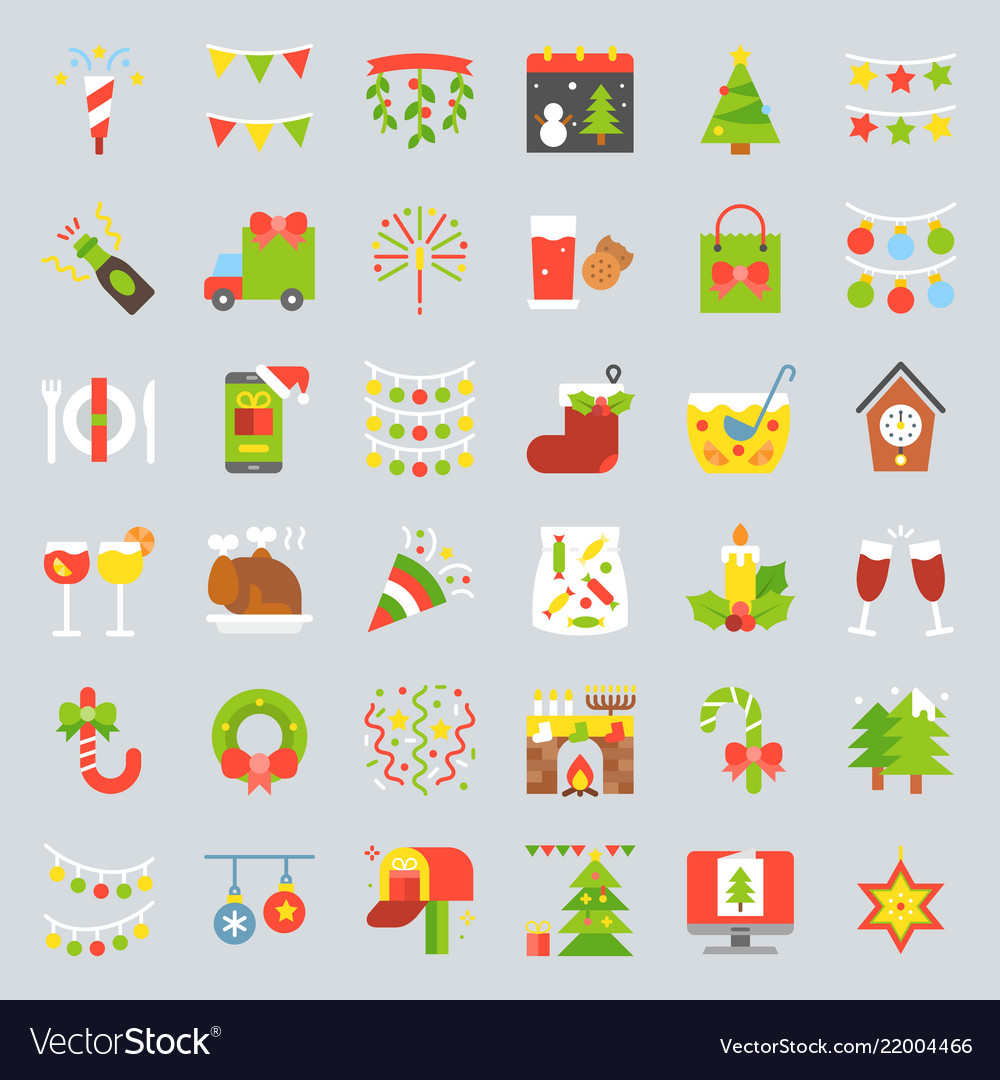 Merry christmas icon set 3 flat design Royalty Free Vector