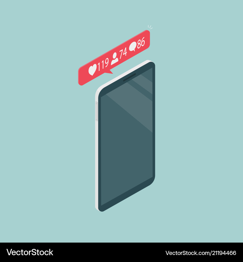 Phone in isometric view many likes comments and Vector Image