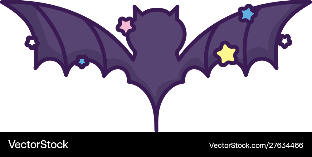 Purple bat open wings stars Royalty Free Vector Image