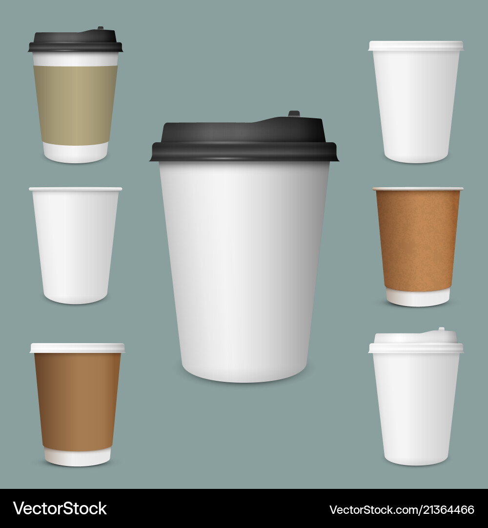 Realistic set paper coffee cups Royalty Free Vector Image
