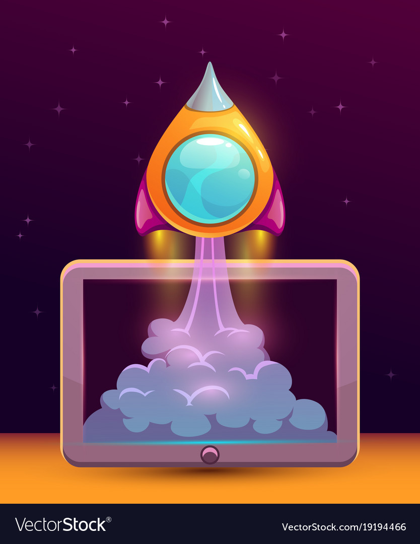 Rocket launch from tablet screen Royalty Free Vector Image