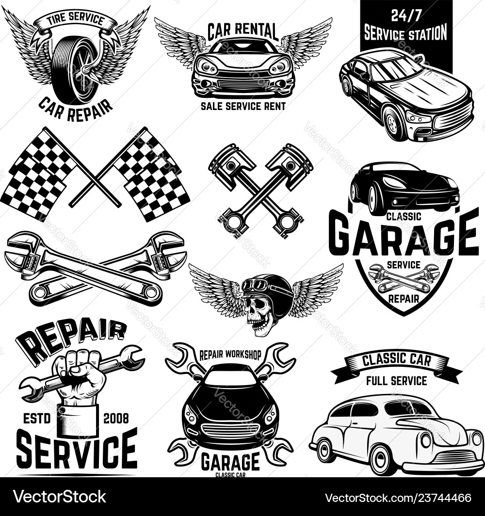 Set of car service station emblems and design Vector Image
