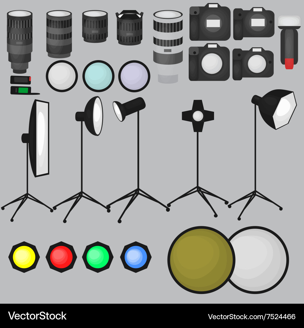 Set of photo studio equipment light soft camera Vector Image