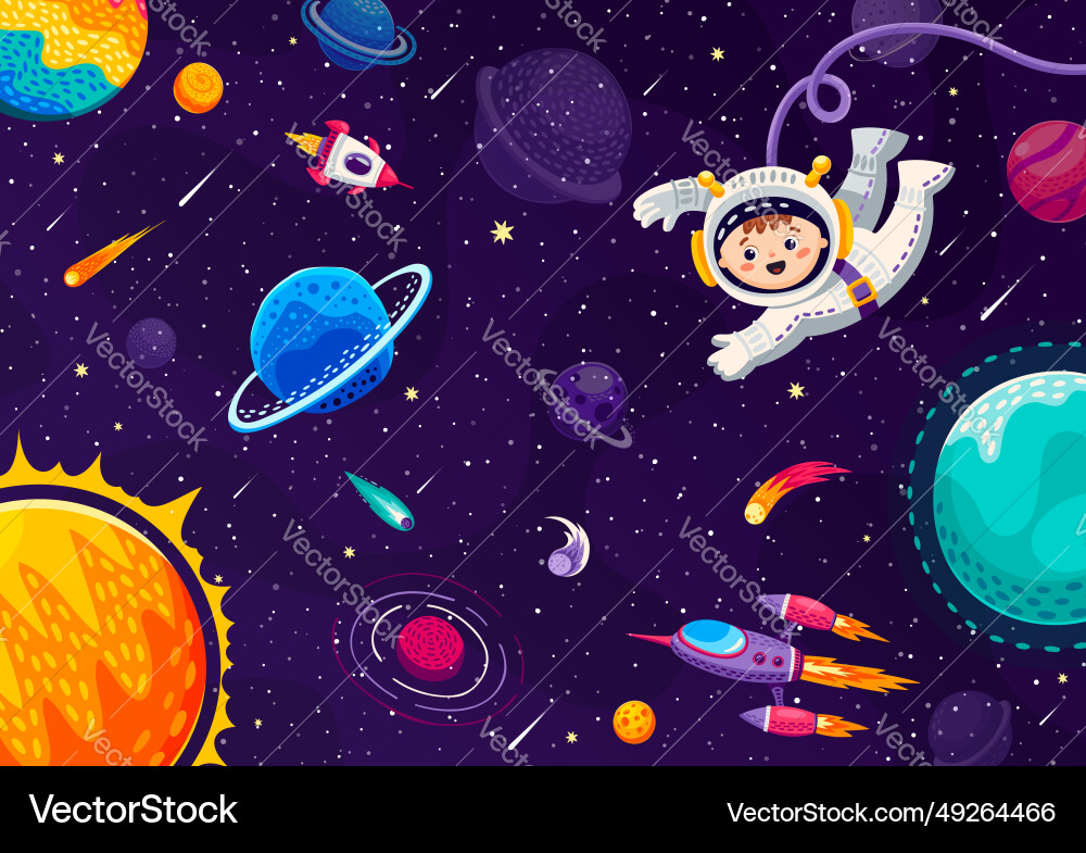 Solar system planets and astronaut in outer space Vector Image