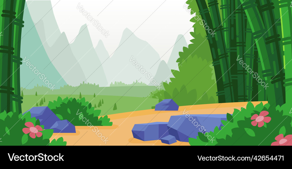 Background chinese bamboo forest asian cartoon Vector Image