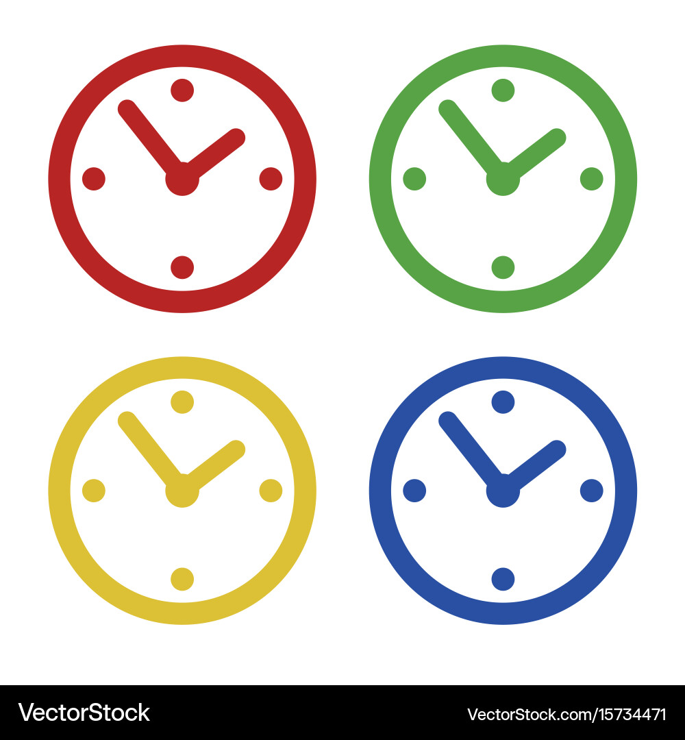 Color common clock icons set isolated on white Vector Image
