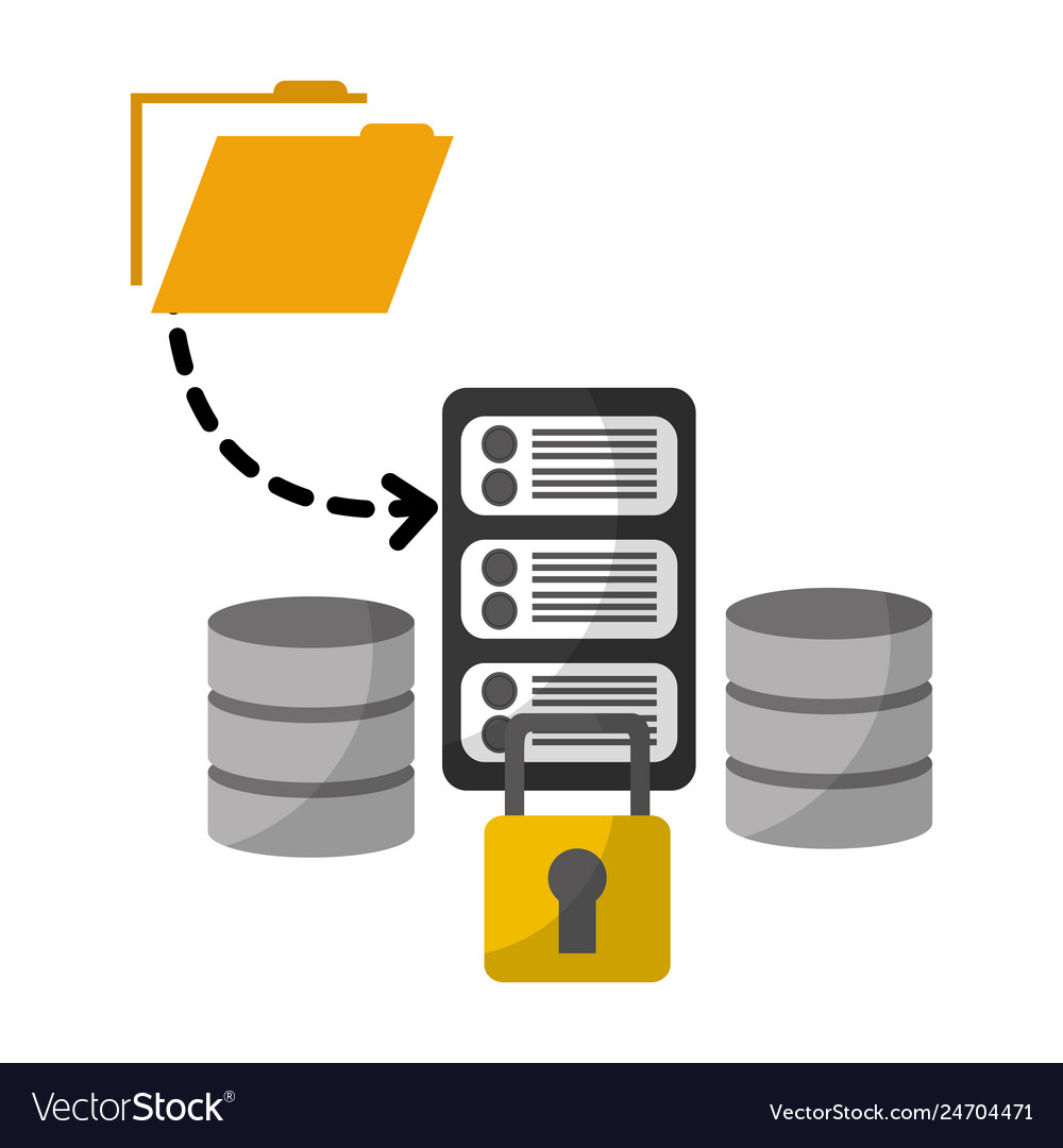 Data center disks with server and set icons Vector Image
