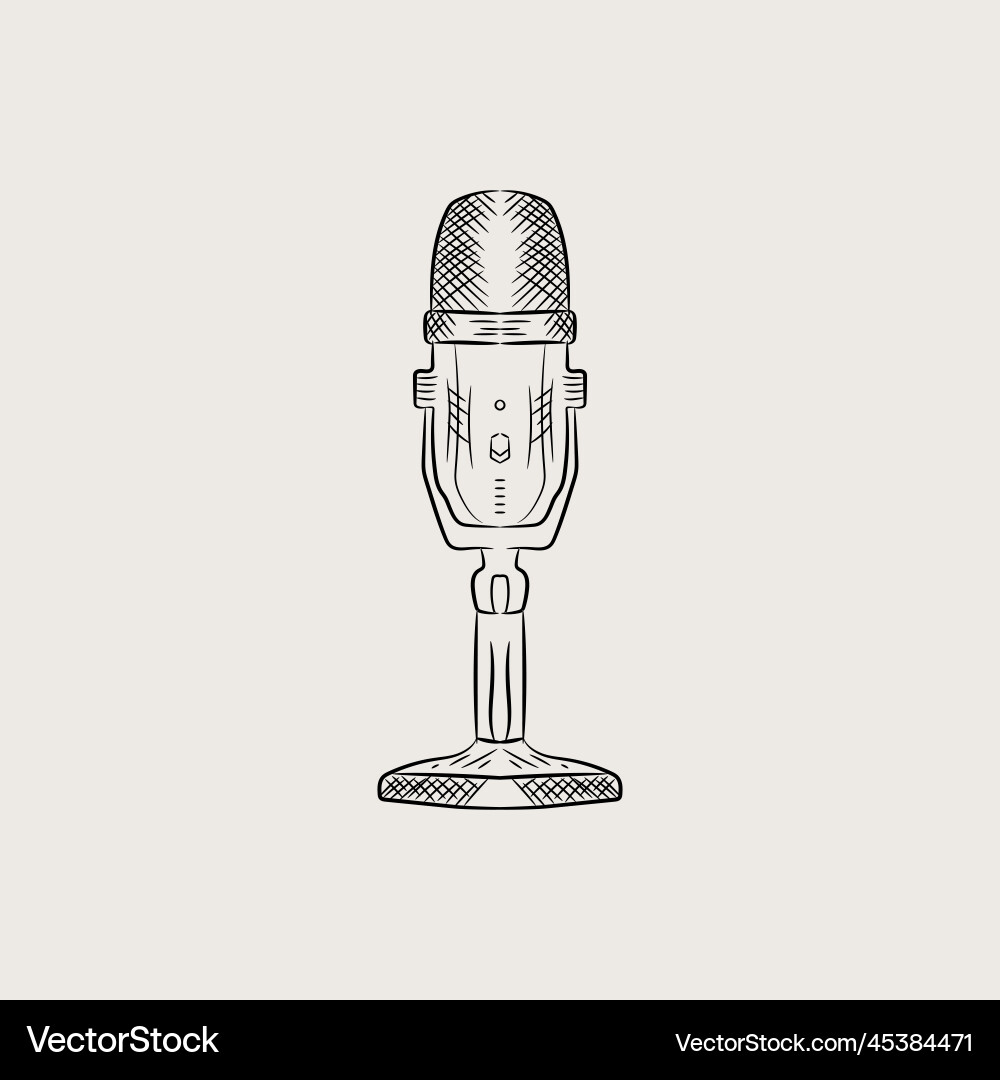 Hand drawn mic with vintage outline design Vector Image