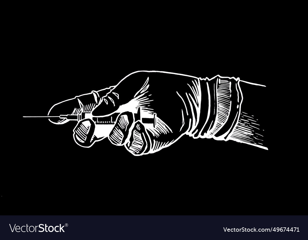 Hand Of A Nurse Holding Syringe On Black Vector Image