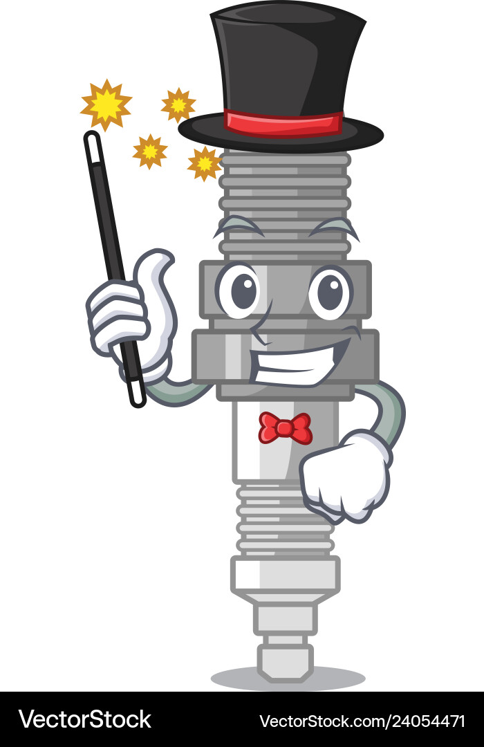 Magician miniature spark plug in cartoon shape Vector Image