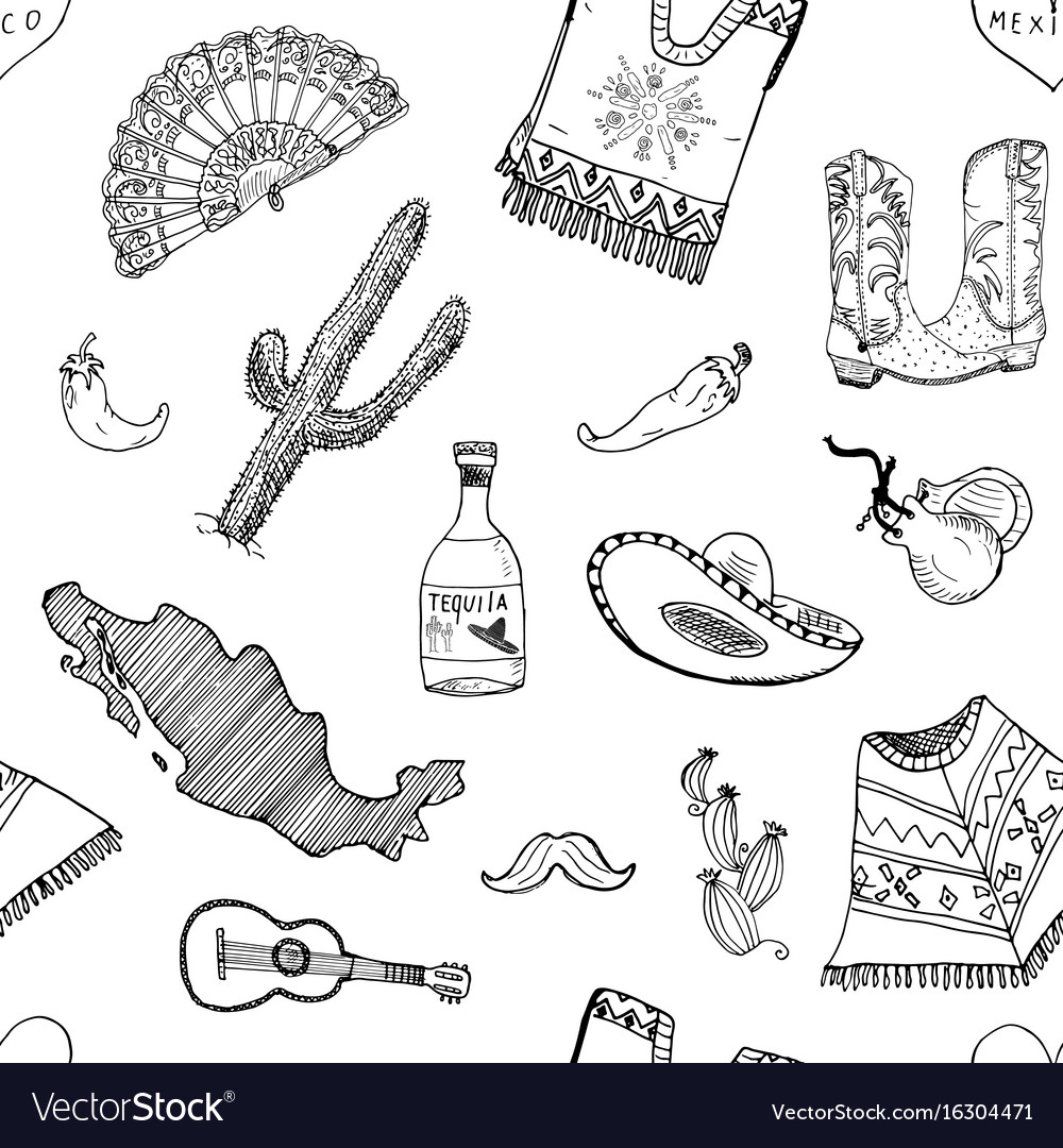 Mexico seamless pattern doodle elements hand Vector Image Mexico seamless pattern doodle elements hand Vector Image