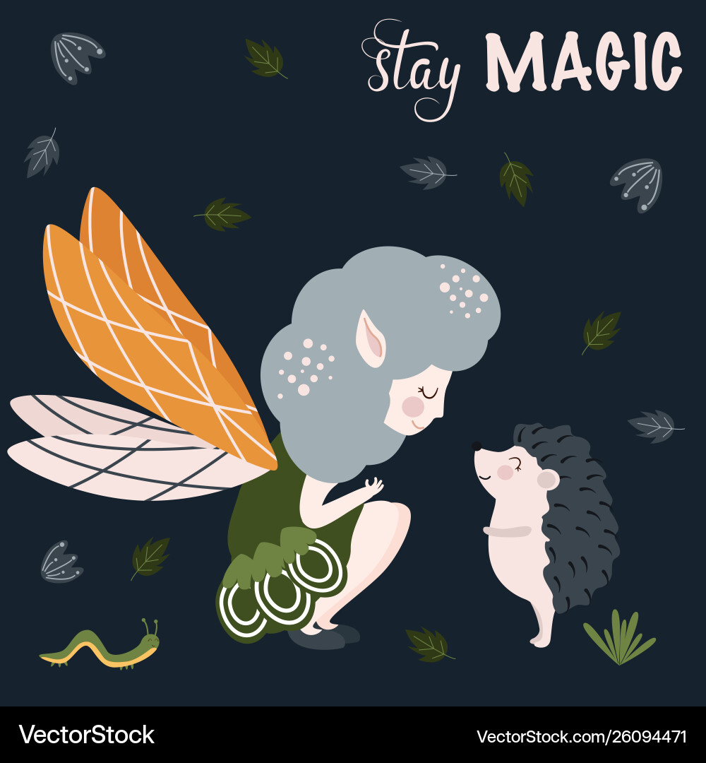 Poster stay magic with forest fairy Royalty Free Vector