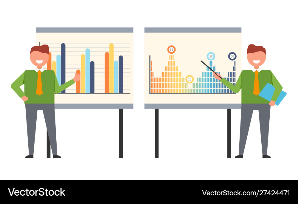 Presenters on business seminar with whiteboard Vector Image