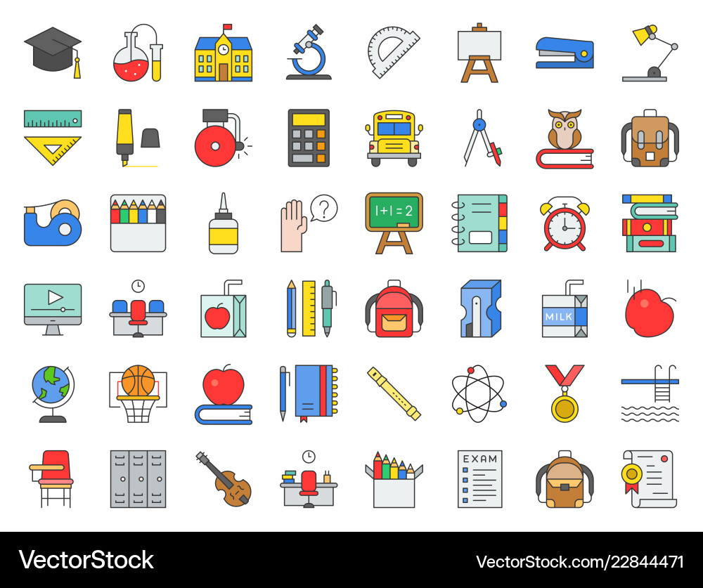School and education related icon set filled Vector Image