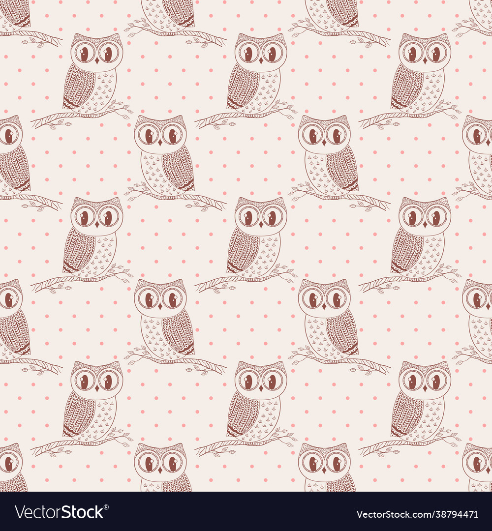Seamless pattern with owls and polka dot Vector Image