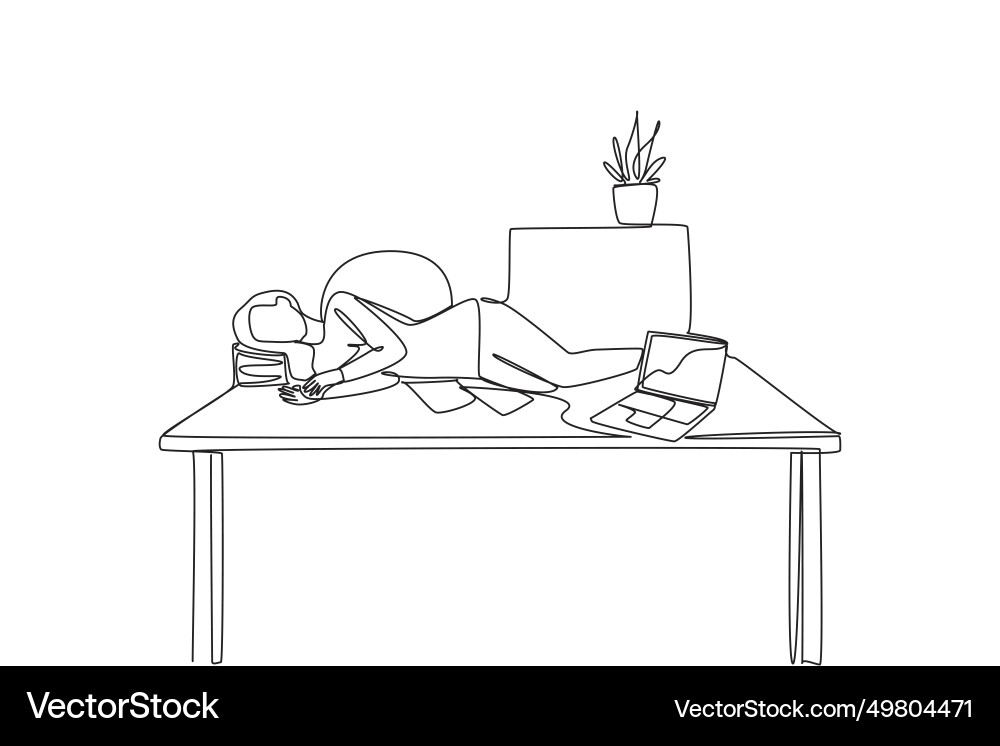 Single continuous line drawing woman fell asleep Vector Image