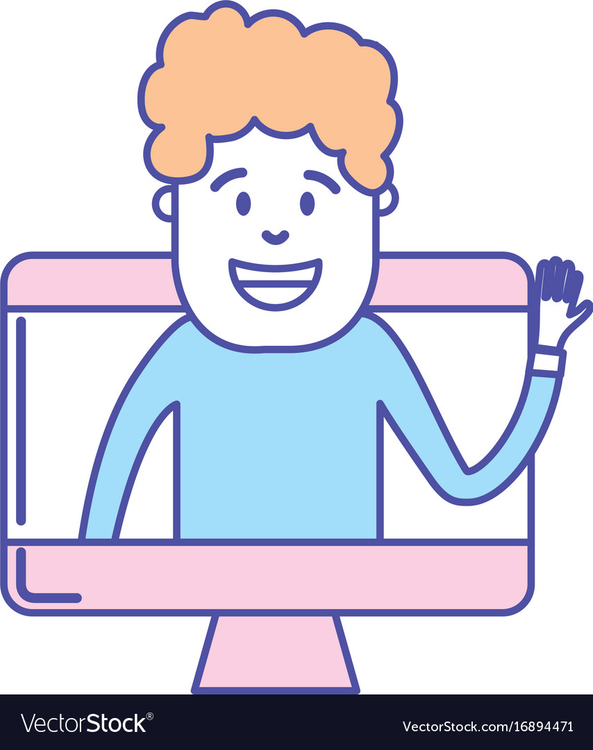 Technology computer with man inside Royalty Free Vector